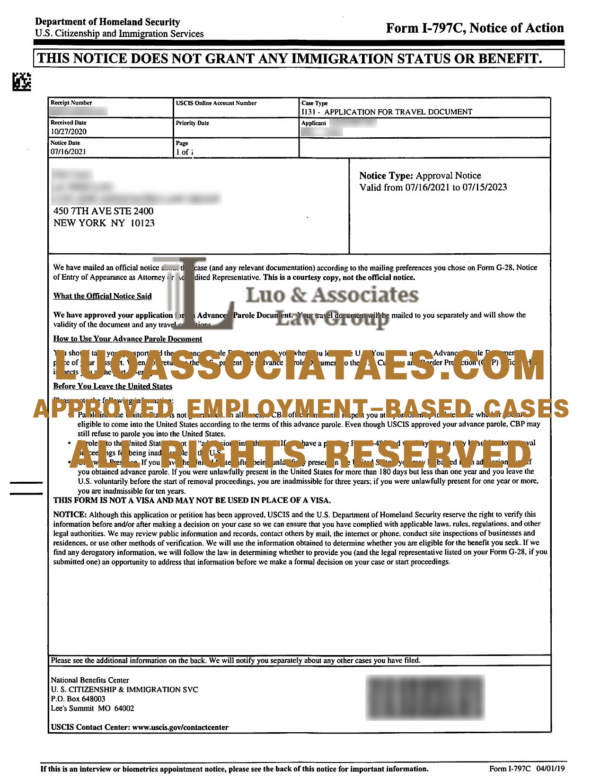 Immigration Approval Notices | Luo & Associates | Successful Visa Cases ...